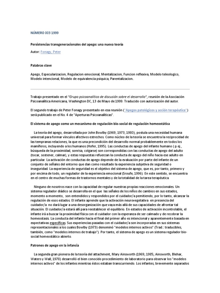 Fonagy | PDF | Teoría de apego | Mente