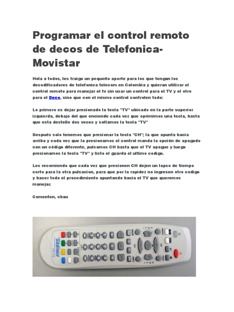 Configurar Control Remoto Movistar TV | PDF