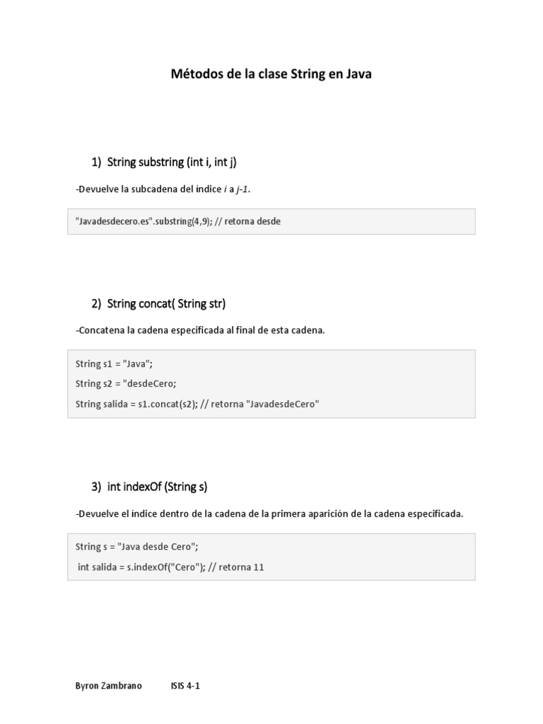 Metodo String En Java Pdf Cadena Informática Java Lenguaje De