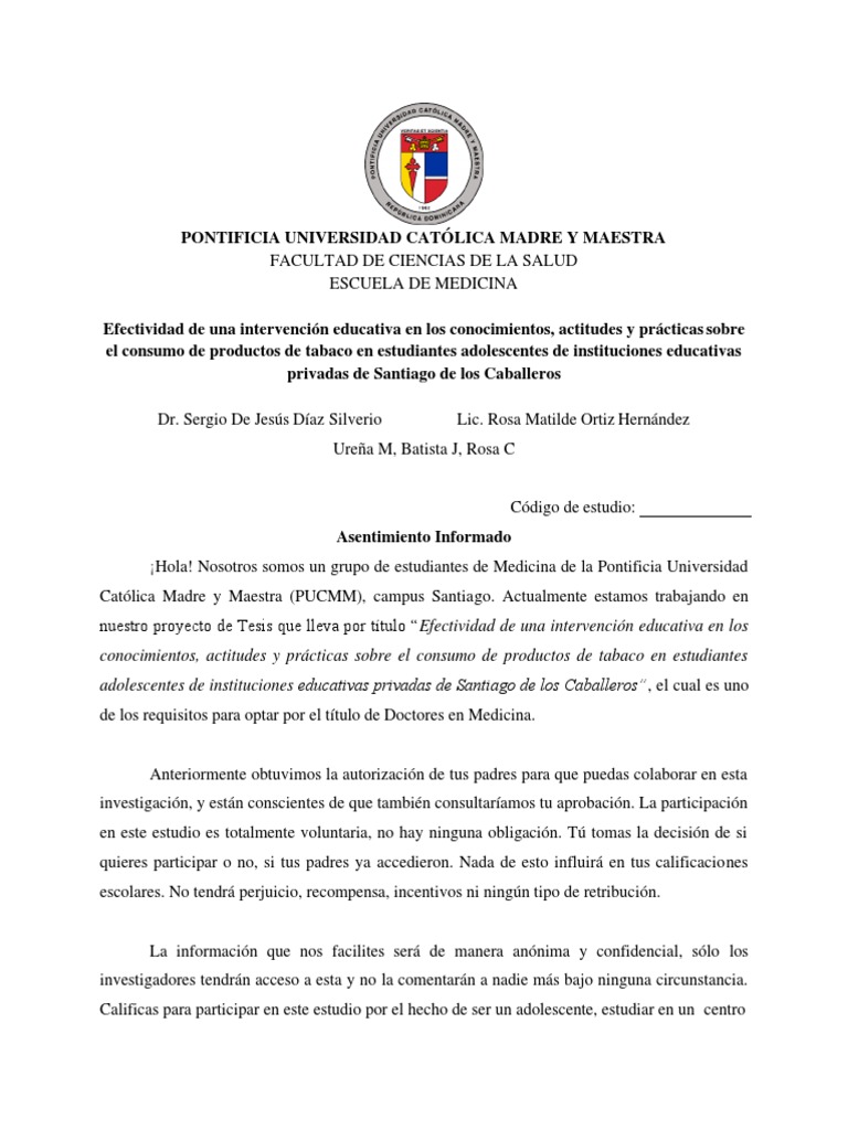 Carta Asentimiento Informado DEFINITIVO | Descargar gratis PDF | Doctorado