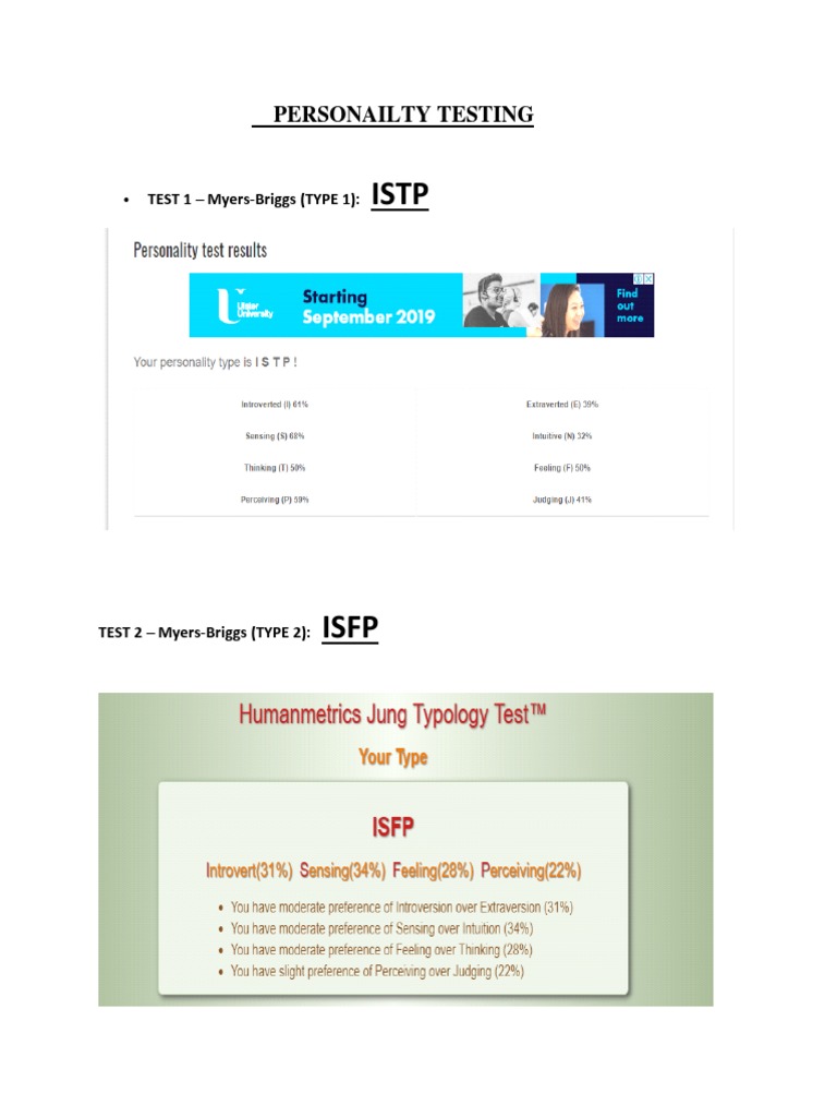 Personailty Testing: TEST 1 - Myers-Briggs (TYPE 1) | PDF