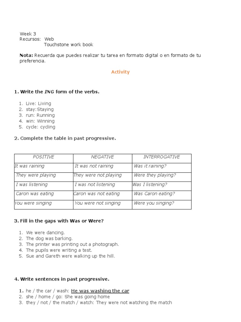 Past Progressive Exercises and Activities | PDF | Syntactic ...
