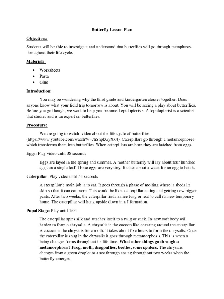 Butterfly Lesson Plan Objectives | PDF | Pupa | Butterfly