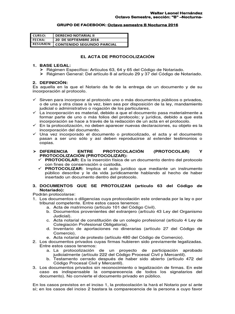 CAPITULO ACTA DE PROTOCOLIZACION, NOTARIADO II - PDF Versión 1 PDF | Descargar gratis PDF ...