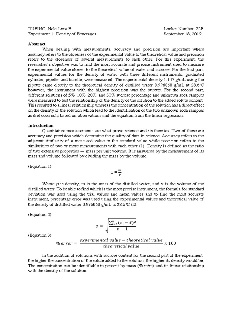 Density of Beverages | PDF | Density | Measurement