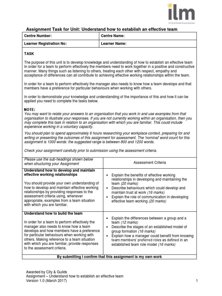 Understand How To Establish An Effective Team Ilm Assignment | Download ...