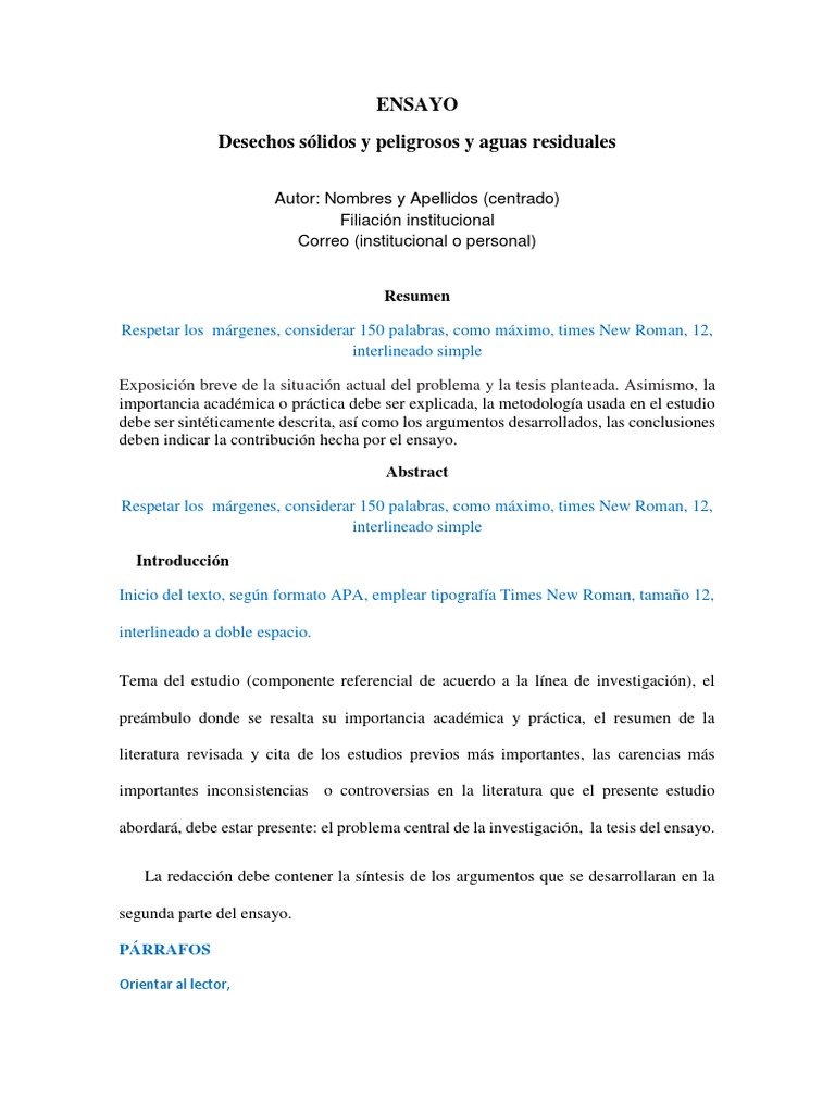 Formato de Ensayo | PDF | Ensayos | Estilo apa