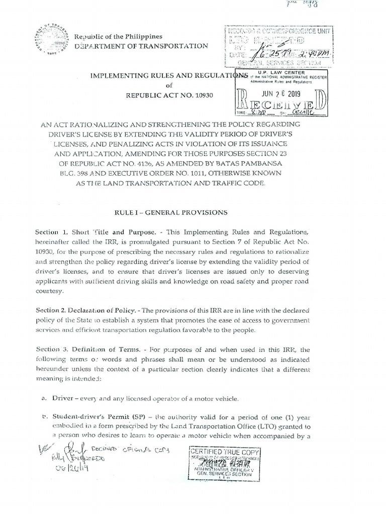 Irr Ra-10930 | PDF | Driving | Transport