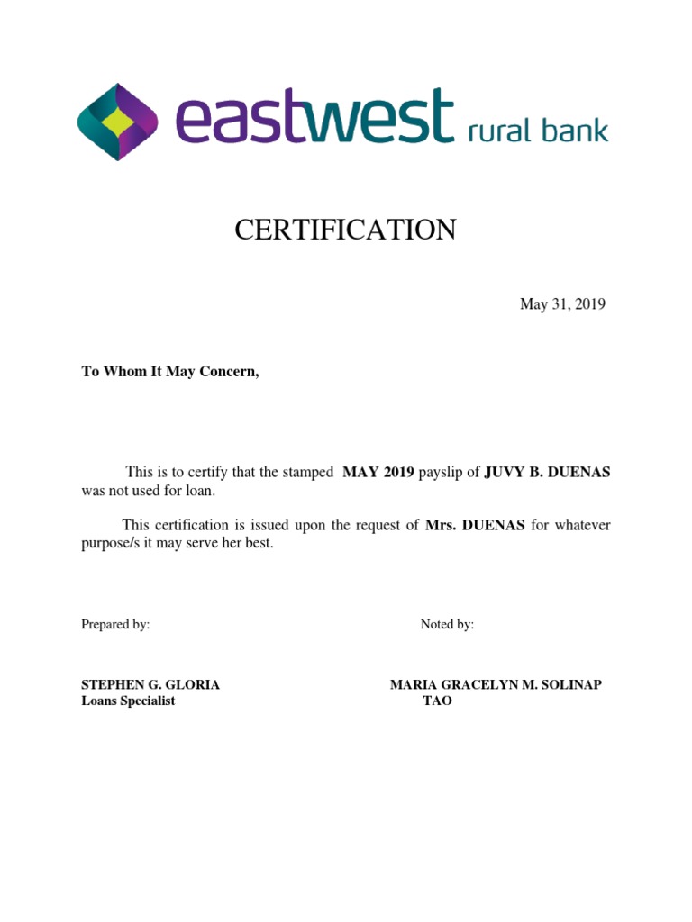 Certification: To Whom It May Concern | PDF