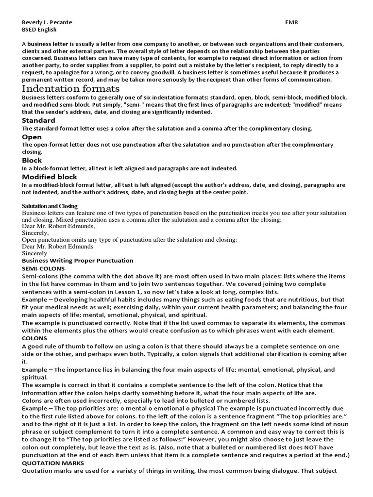 Indentation Formats: Standard Open | PDF | Typographical Symbols ...