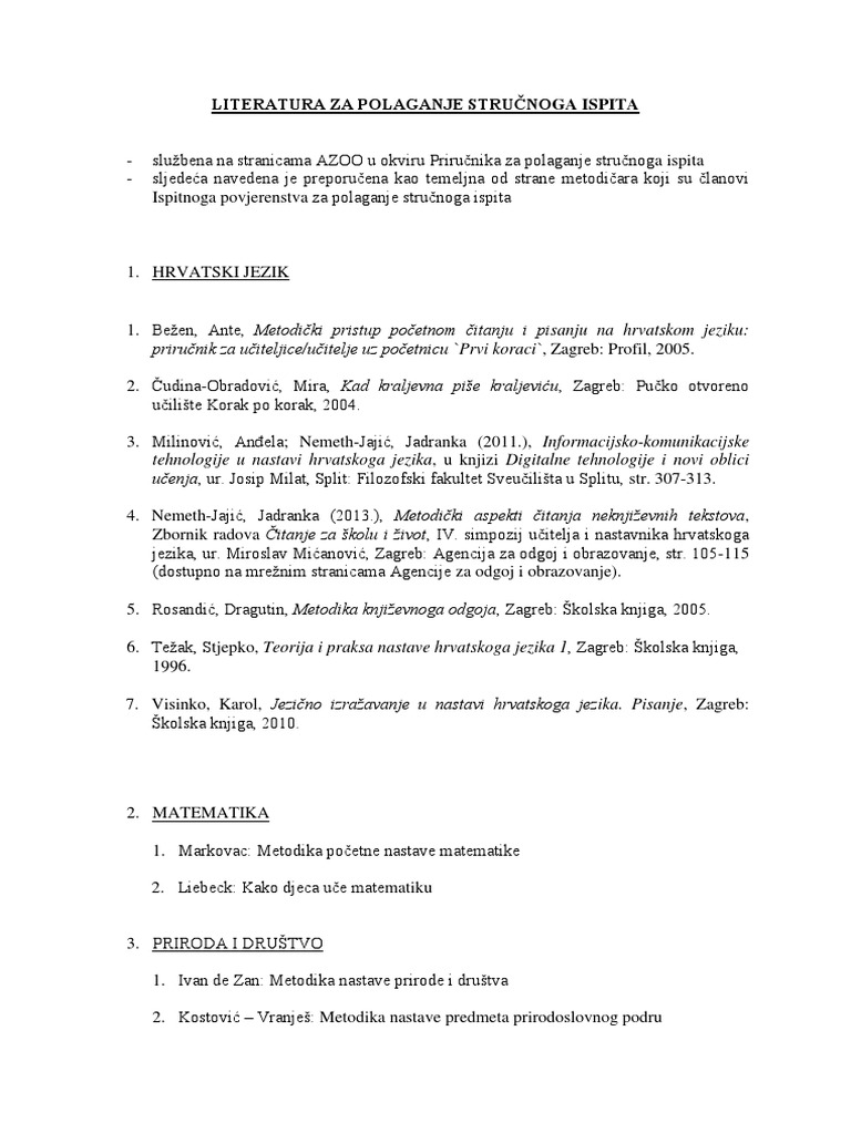 Literatura Za Polaganje Strucnoga Ispita | PDF