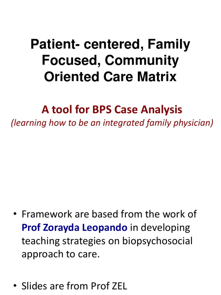 Patient-Centered, Family Focused, Community Oriented Care Matrix ...