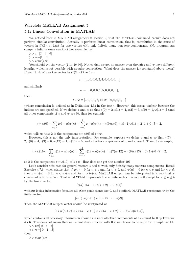 Wavelets MATLAB Assignment 5 5.1: Linear Convolution in MATLAB | PDF ...