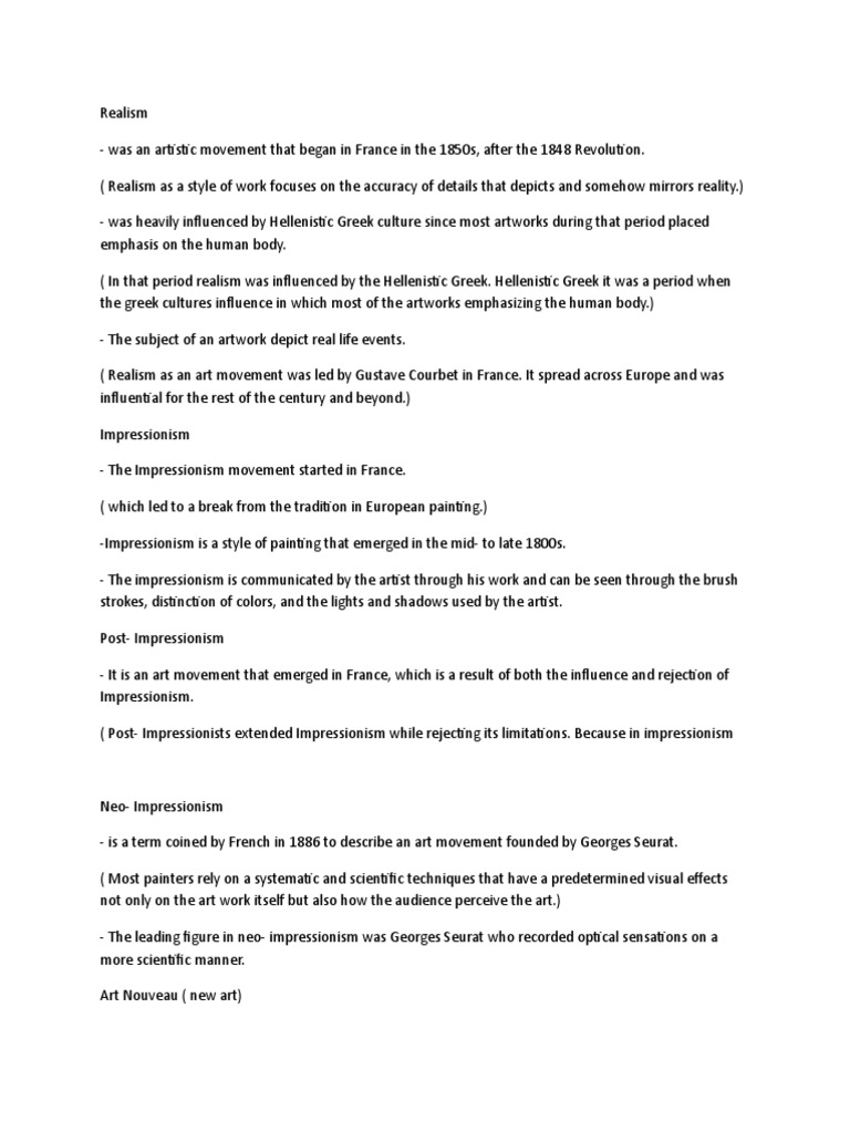 Realism Handouts | PDF | Impressionism | Realism (Arts)