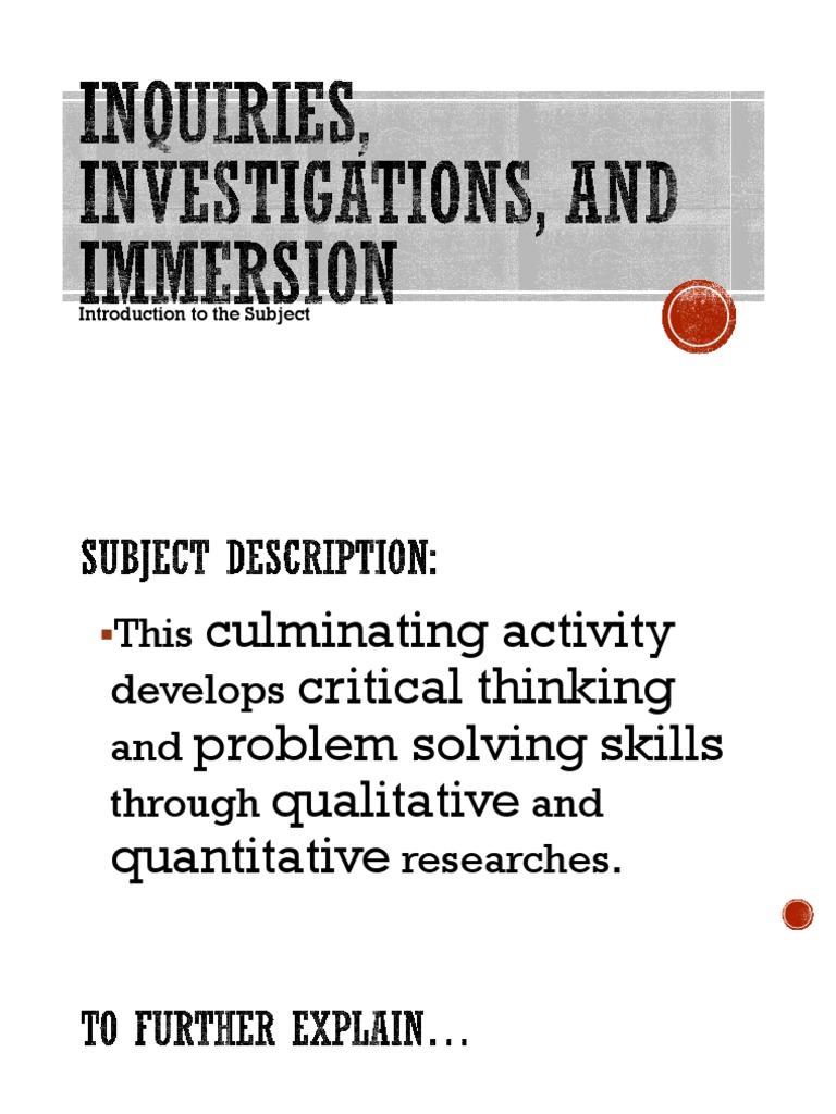 Inquiries, Investigations, and Immersion | PDF | Causality ...