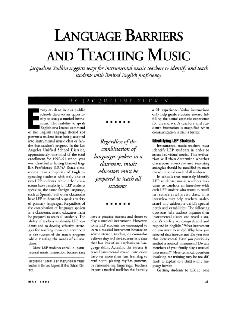 Language Learning Enhanced by Music and Song Hilda F Israel Nelson ...