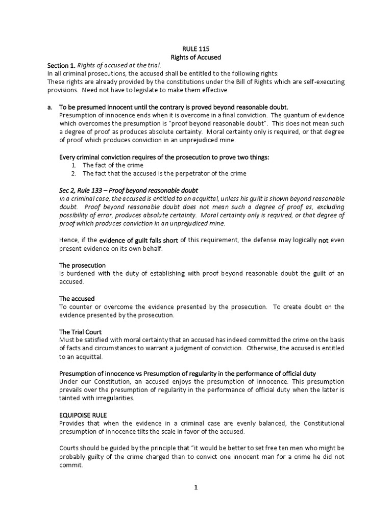 RULE 115 - Rights of The Accused | PDF | Burden Of Proof (Law) | Witness