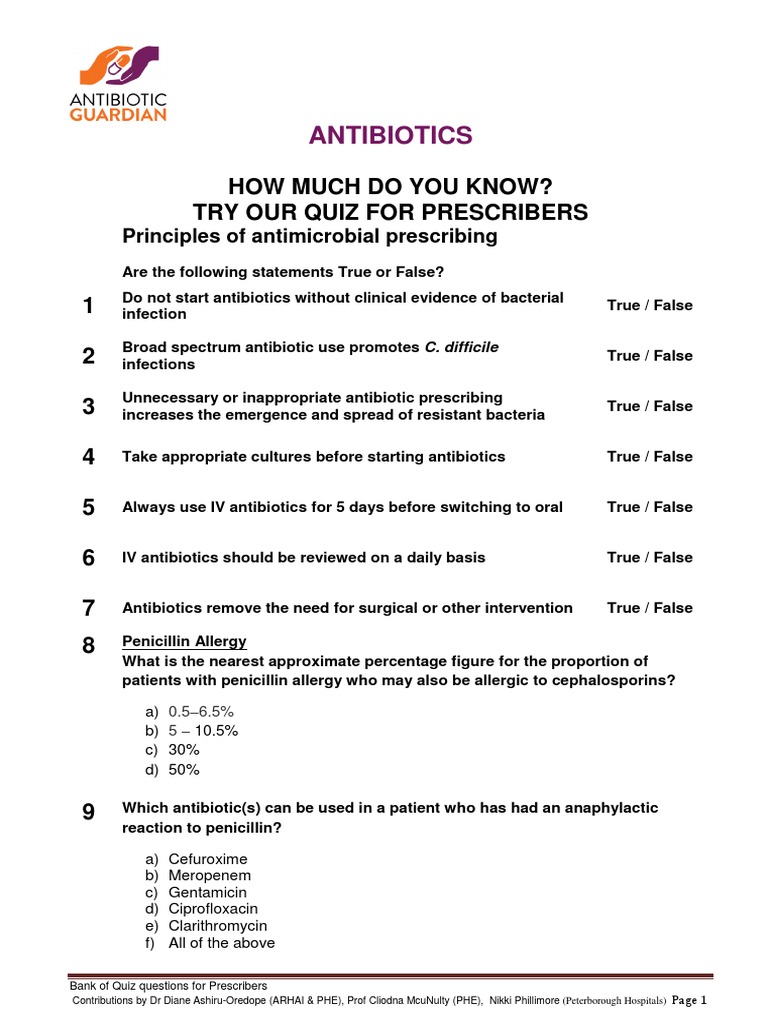 Antibiotics: How Much Do You Know? Try Our Quiz For Prescribers | PDF ...