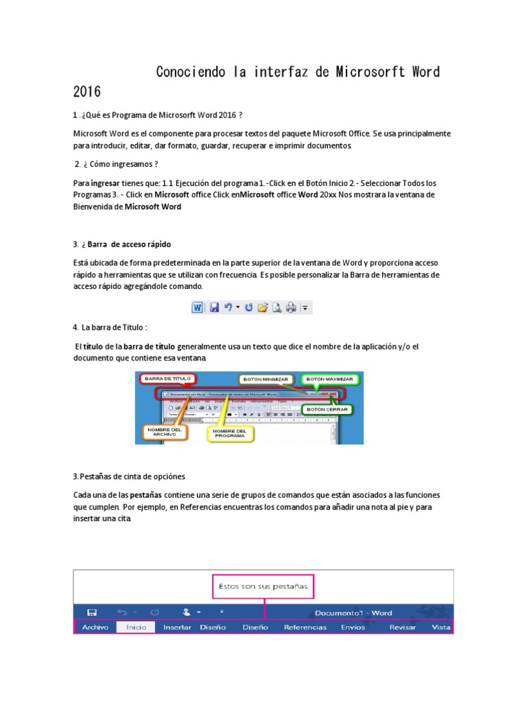 Conociendo La Interfaz de Microsorft Word 2016 | PDF | Ventana ...