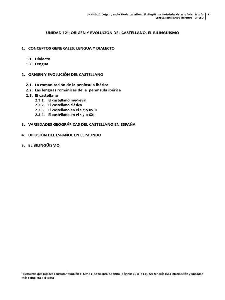 3 Eso. Unidad 12. Origen Evolucion y Dialectos Del Espanol | PDF ...