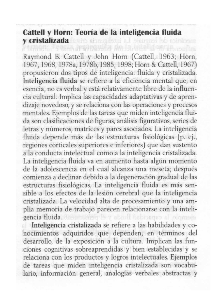 TEORIAS CHC (Extracto Evaluacion Infantil de Jerome Sattler) | PDF