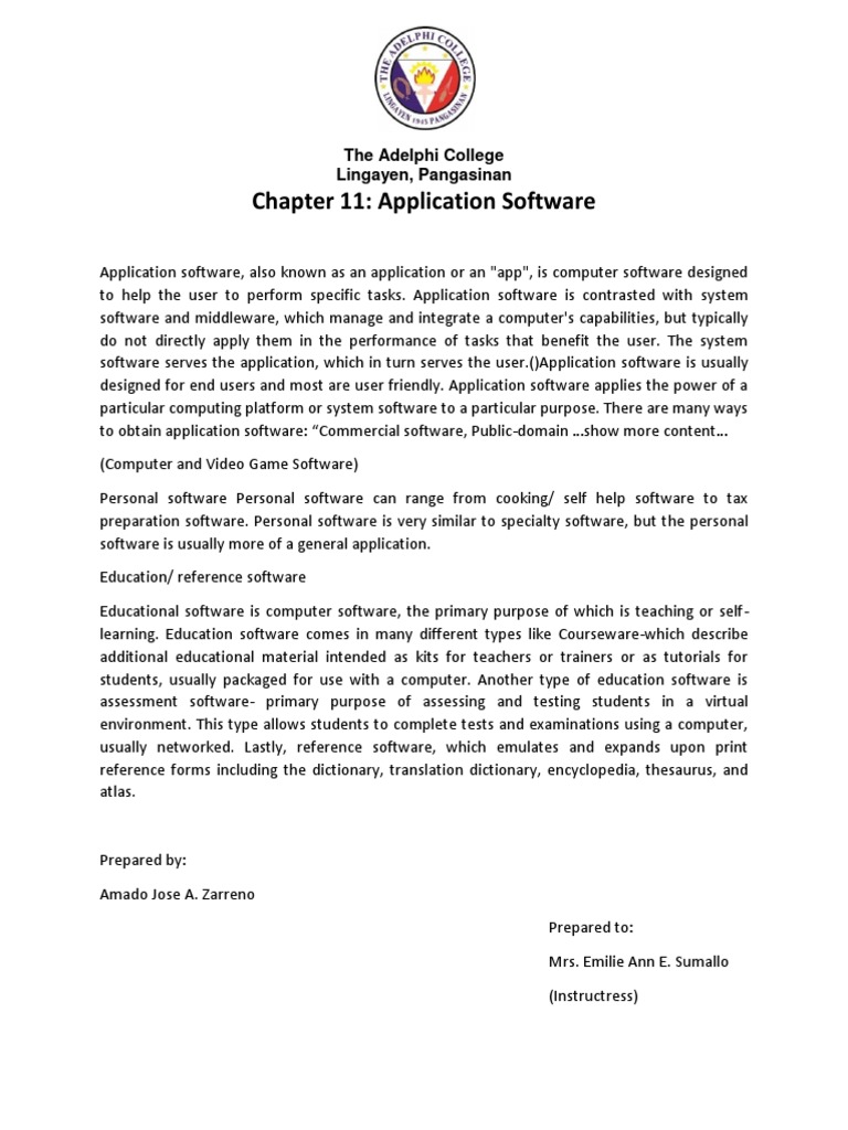 Chapter 11: Application Software: The Adelphi College Lingayen ...