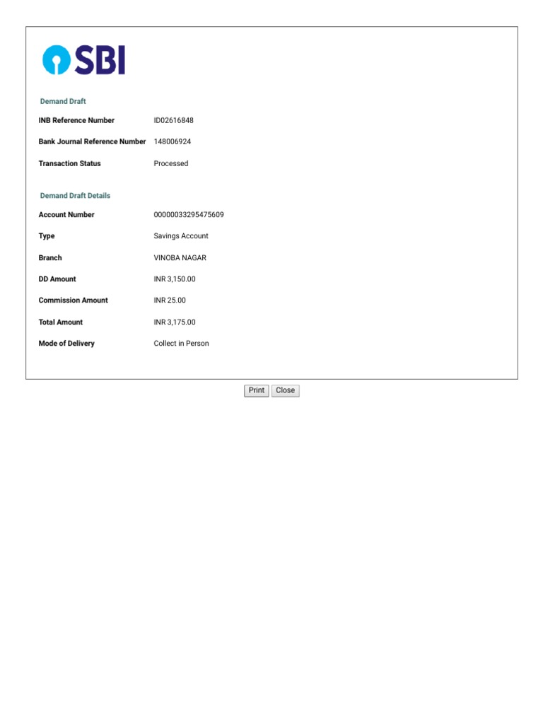 Demand Draft: INB Reference Number Bank Journal Reference Number ...