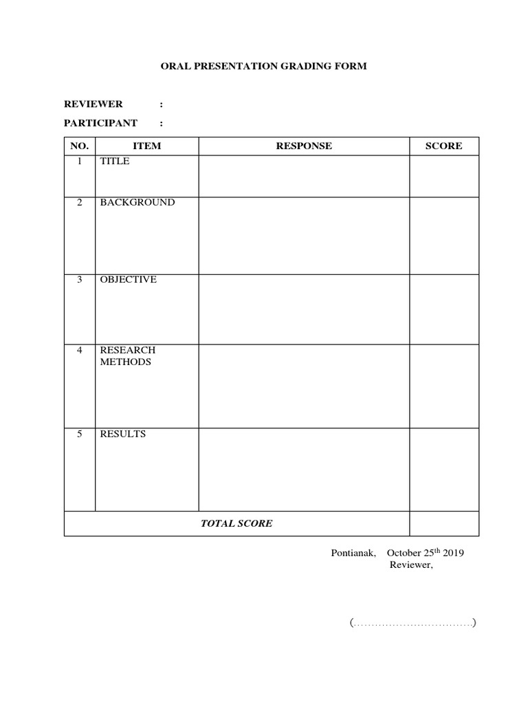 Oral Presentation Grading Form | PDF