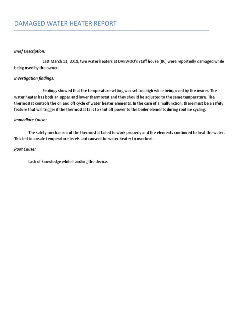 Water Heater Incident Report | PDF