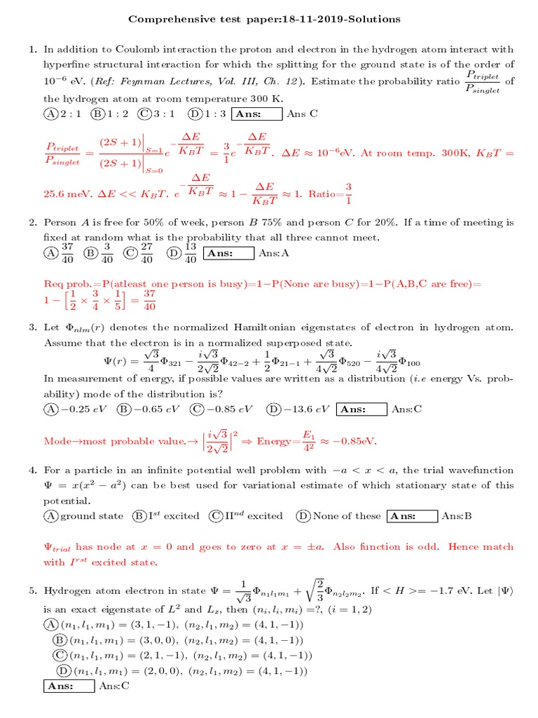Assignment Solutions | PDF | Electron | Electronvolt
