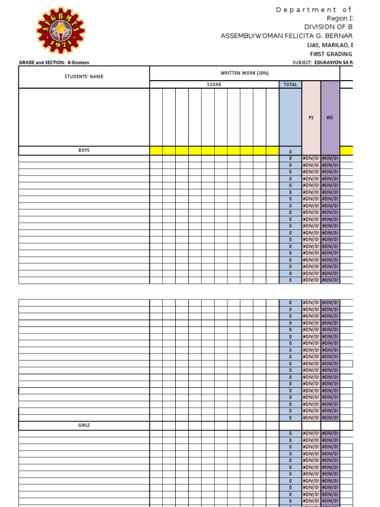 Grading Sheets (EsP Dept.) Mas Tama | PDF
