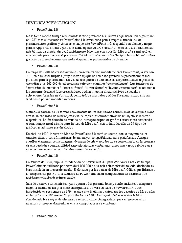 Historia, Evoluciòn y Partes de PowerPoint | PDF | Microsoft PowerPoint ...