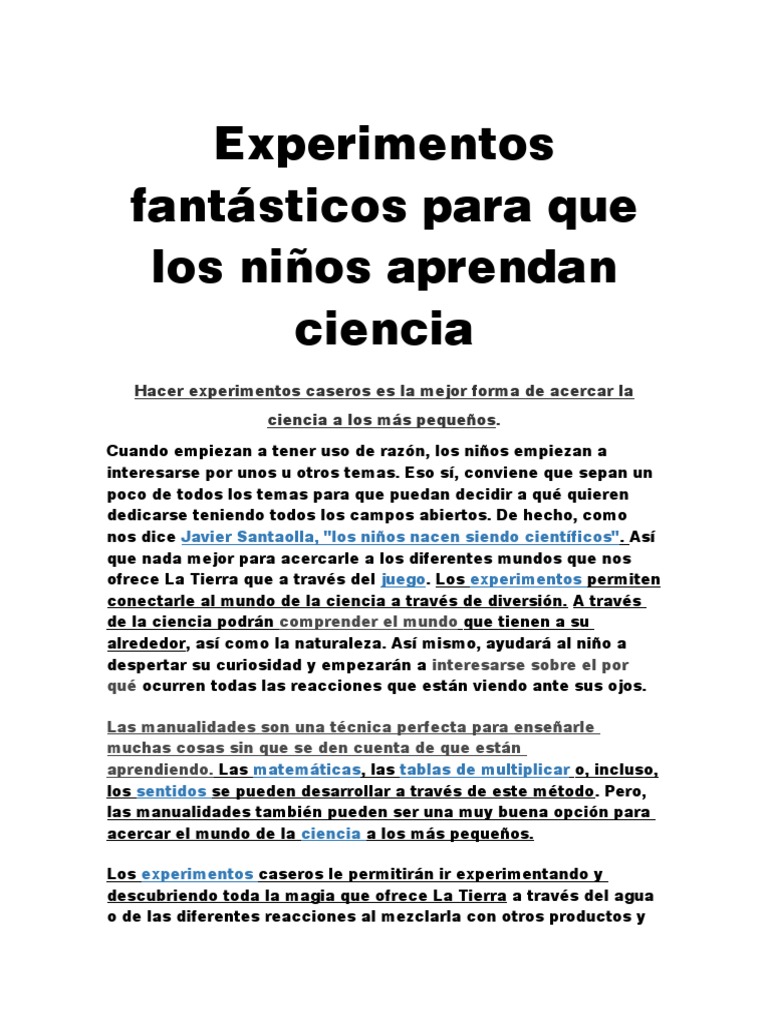 Experimentos Fantásticos para Que Los Niños Aprendan Ciencia | PDF