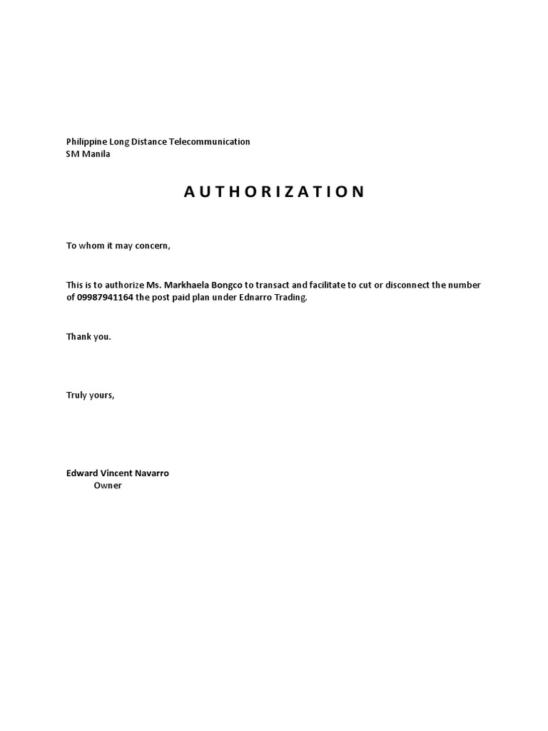 PLDT - Authorization Letter | PDF