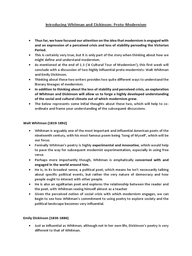 Introducing Whitman and Dickinson | PDF | Emily Dickinson | Walt Whitman