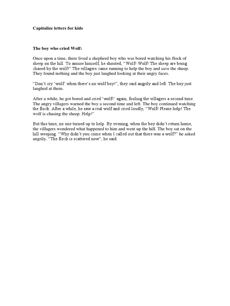 Capitalization Story for Kids | PDF