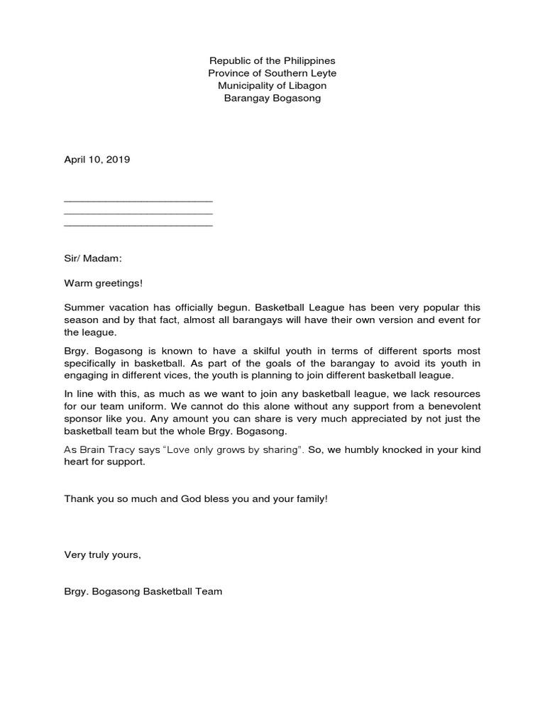 Solicitation Letter Basketball | PDF