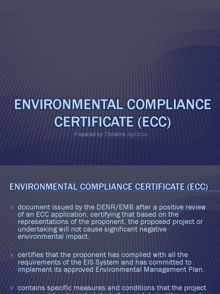 (ECC) Environmental Compliance Certificate | PDF | Environmental Impact Assessment | Public Law