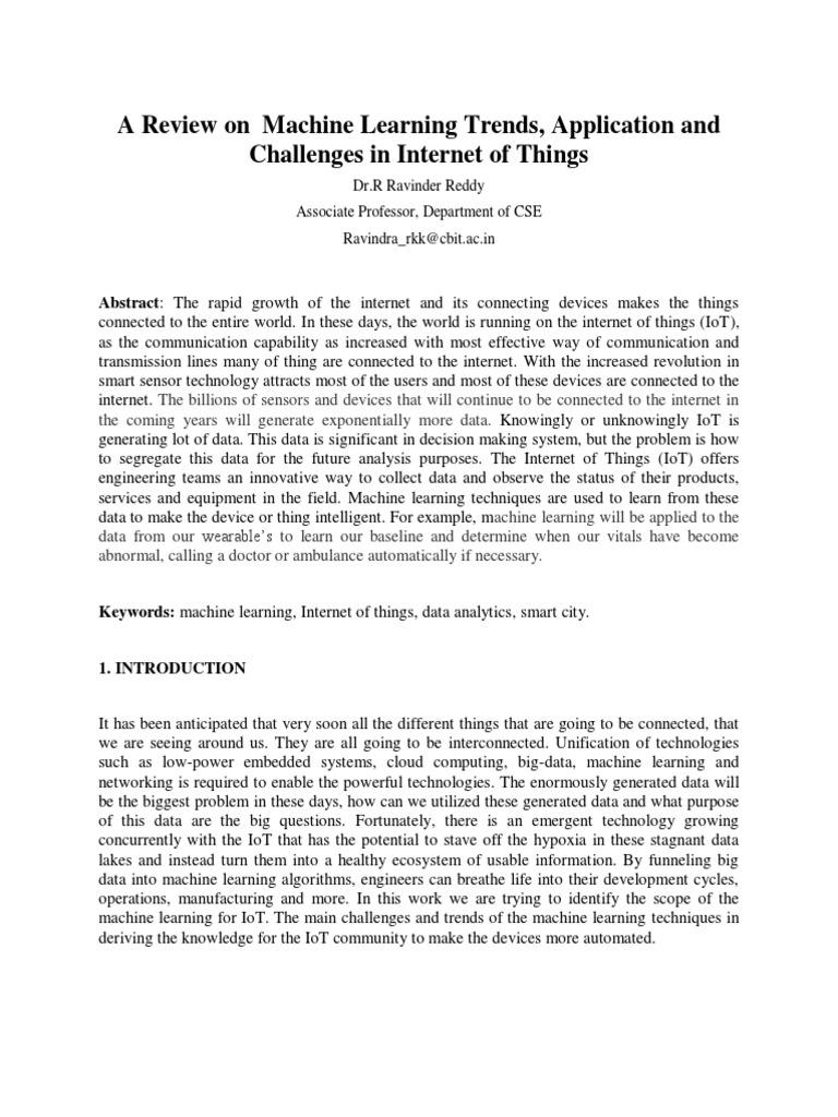 Machine Learning Applications and Trends in Analyzing Internet of Things Data | PDF | Internet ...