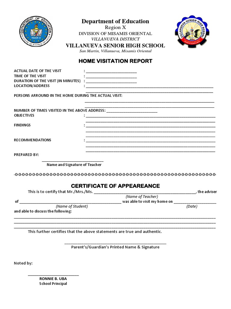 Home Visitation Form Template | PDF
