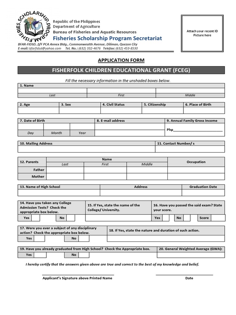 BFAR Scholarship Form | PDF | Postgraduate Education | Academia
