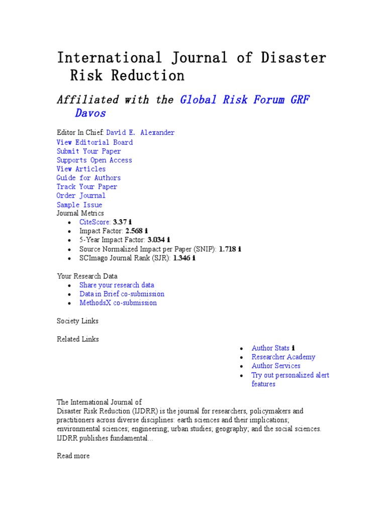 International Journal of Disaster Risk Reduction | PDF | Academic ...