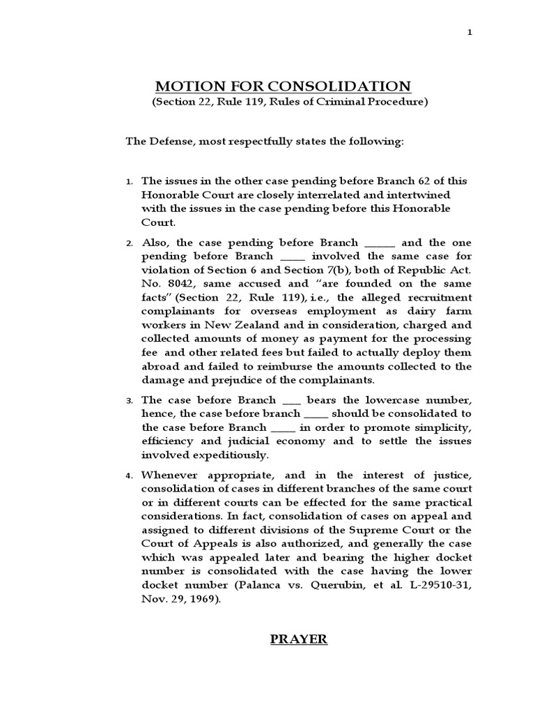 Motion For Consolidation of Cases | PDF | Criminal Procedure In South ...