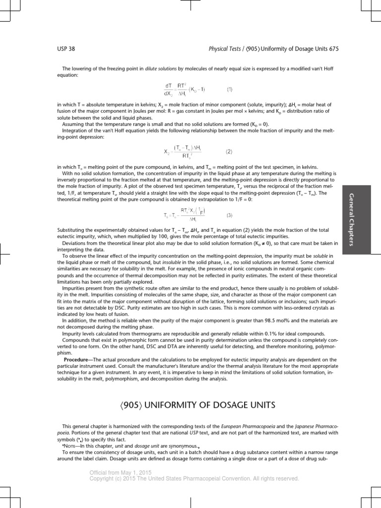 General Chapters USP 38 - 905 - UNIFORMITY OF DOSAGE UNITS | PDF ...