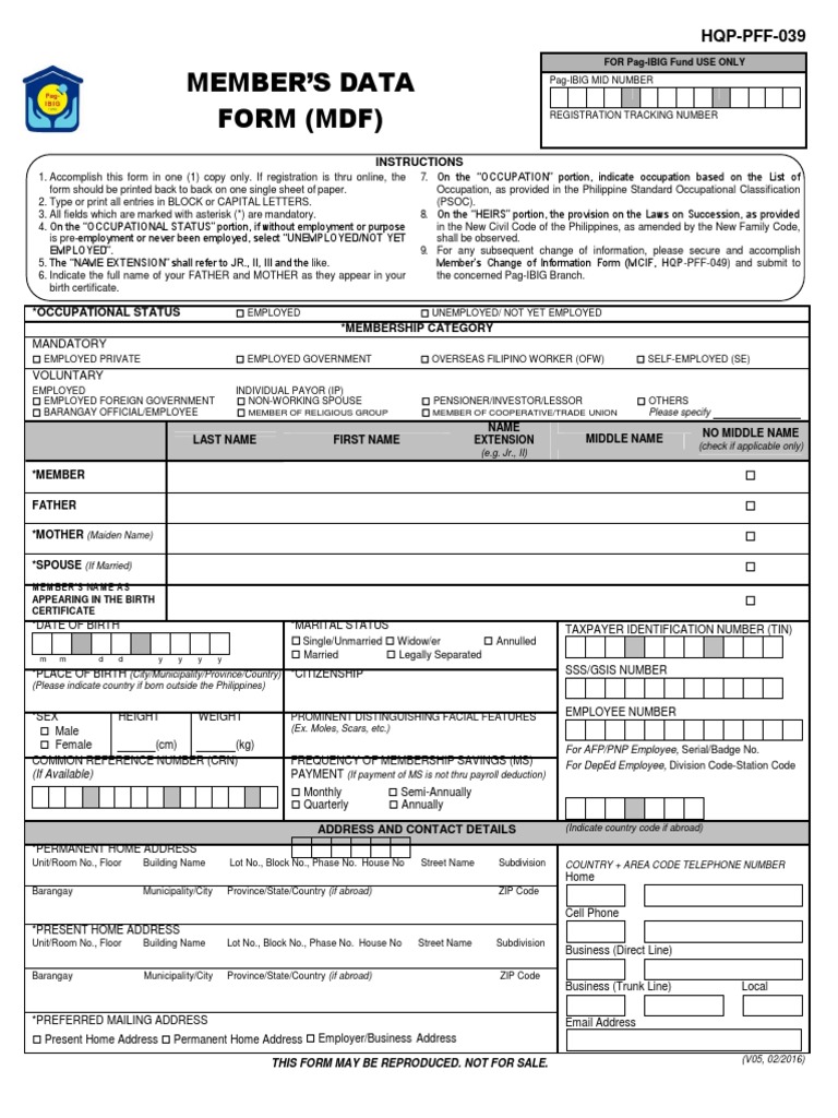 PFF039 MembersDataForm V05 | PDF | Self Employment | Small Business ...
