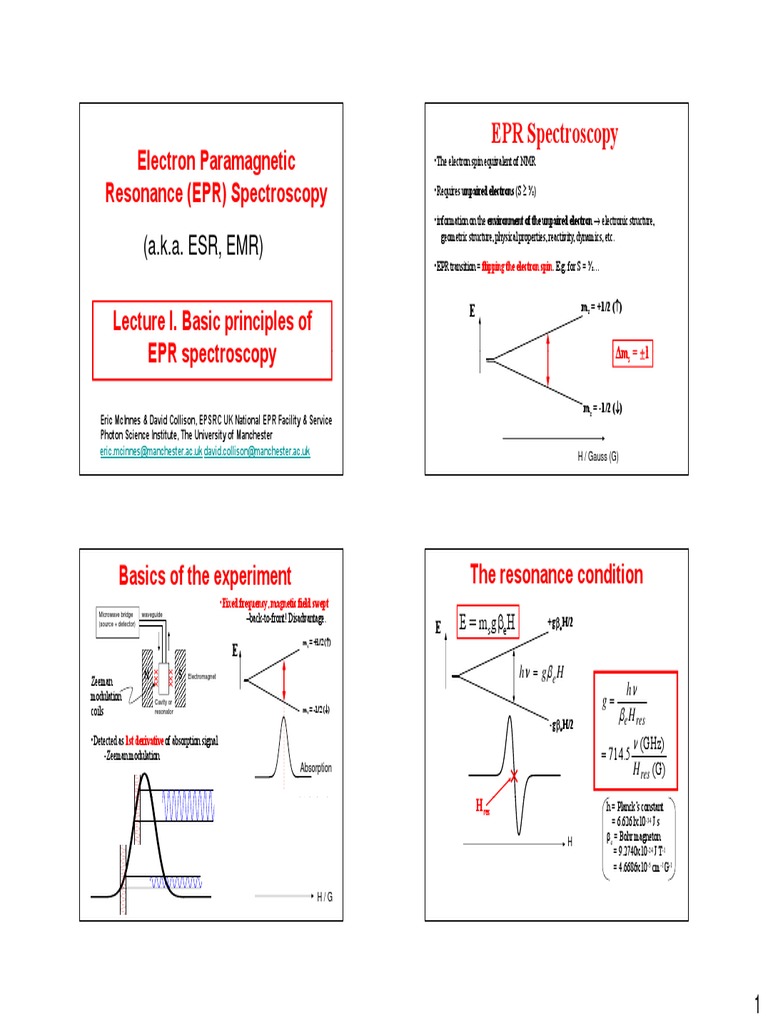 Epr Spectros | PDF | Electron Paramagnetic Resonance | Chemical Physics
