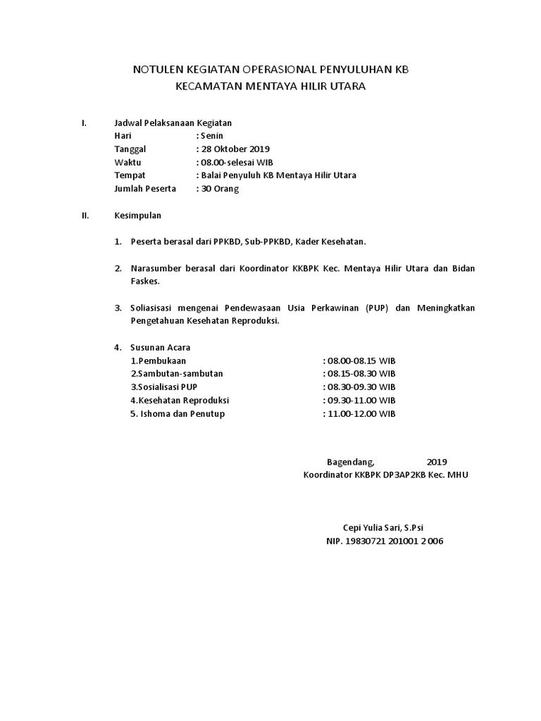 Notulen Penyuluhan KB Kecamatan MHU | PDF