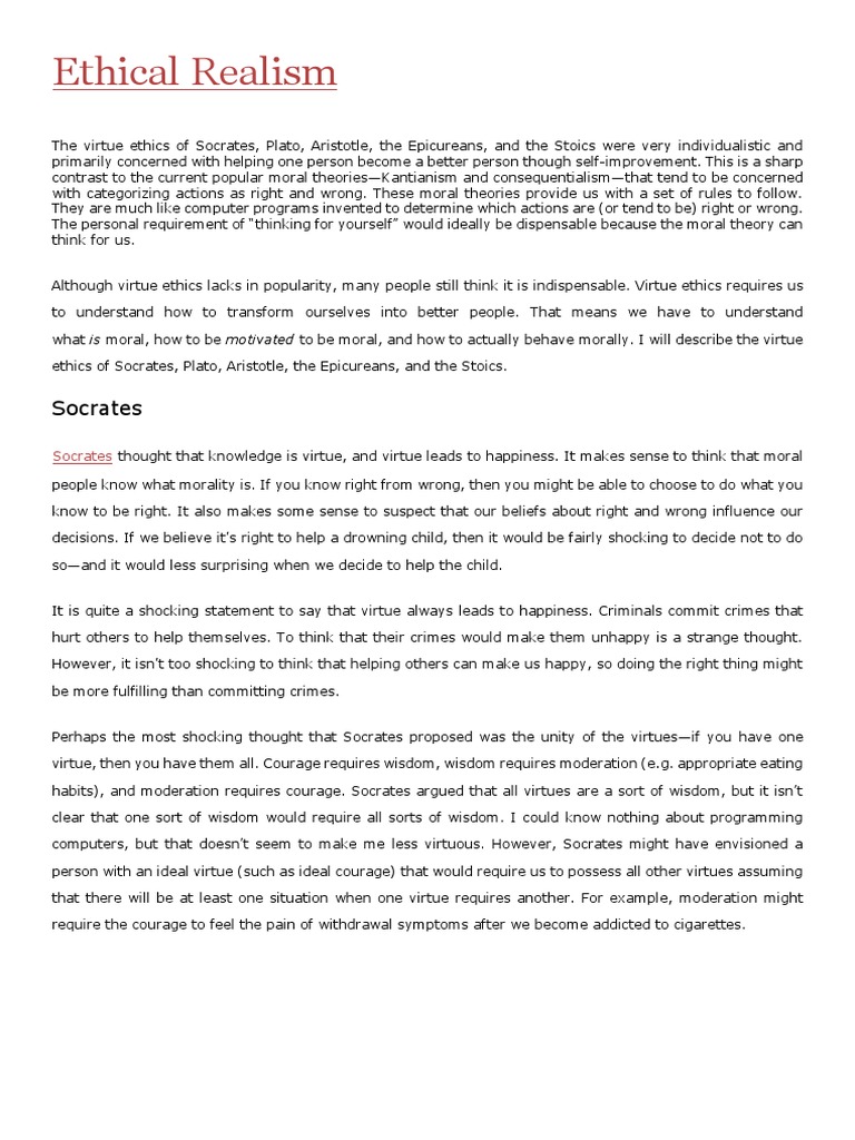 Ethical Realism: Socrates | PDF | Stoicism | Virtue Ethics
