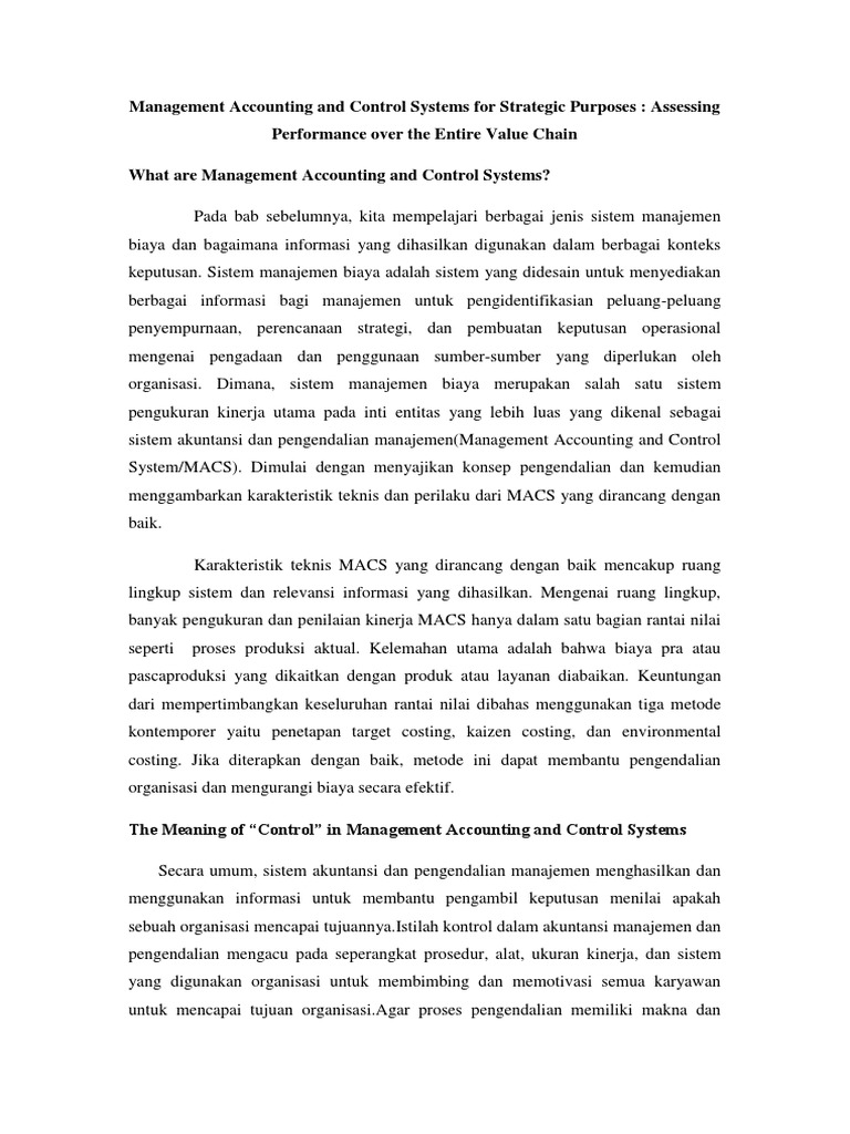 Management Accounting and Control System | PDF