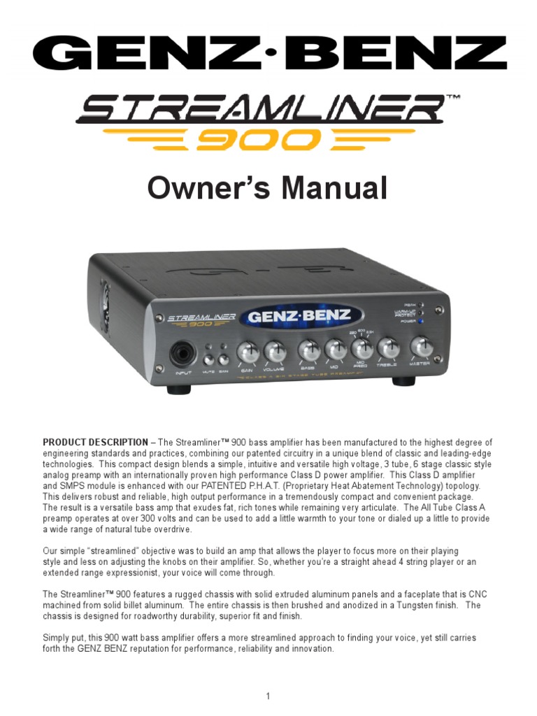 Streamliner 900 Manual PDF | PDF | Equalization (Audio) | Amplifier